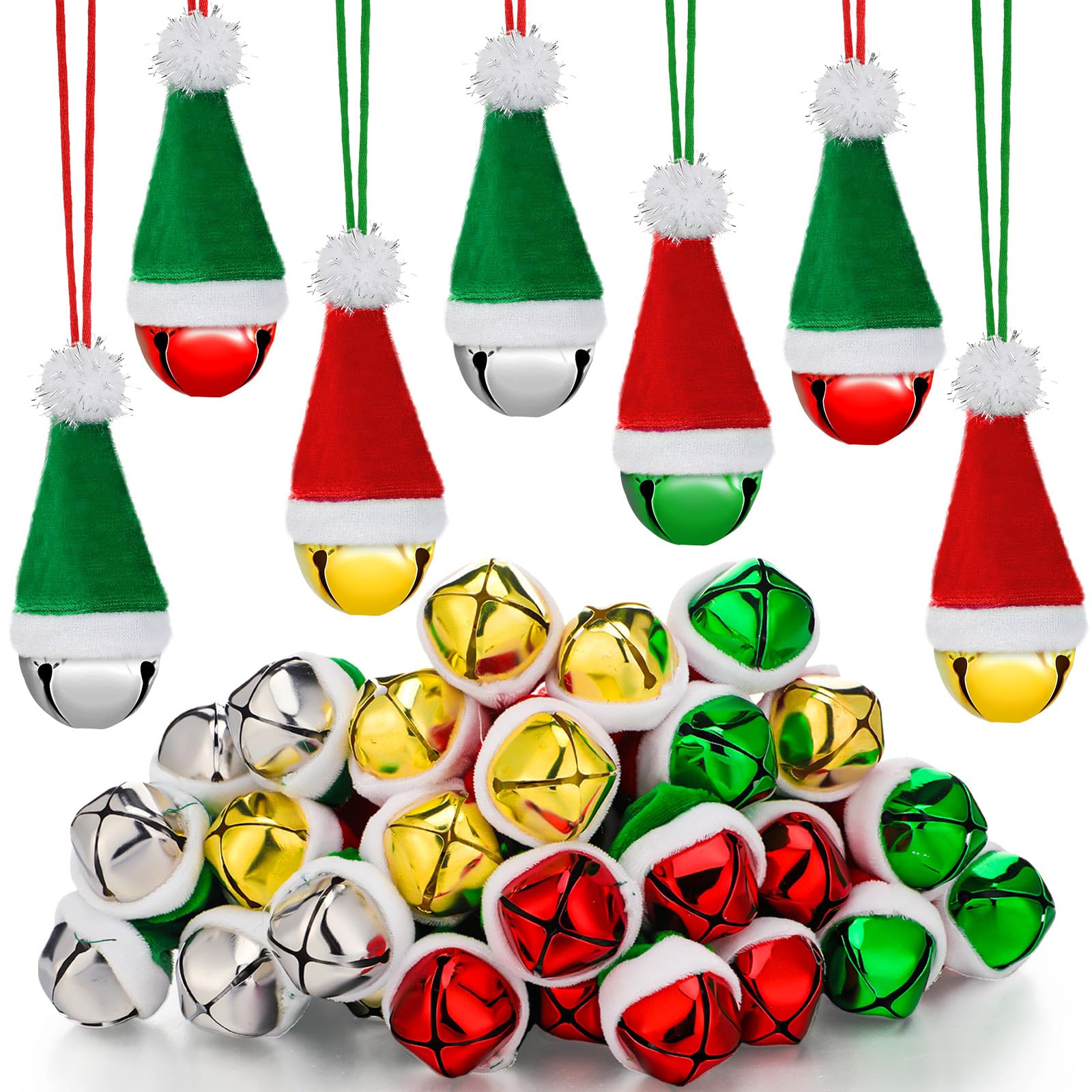 Amazon.com: Henoyso 36 Pcs Christmas Santa Hat Jingle Bell Necklaces ...