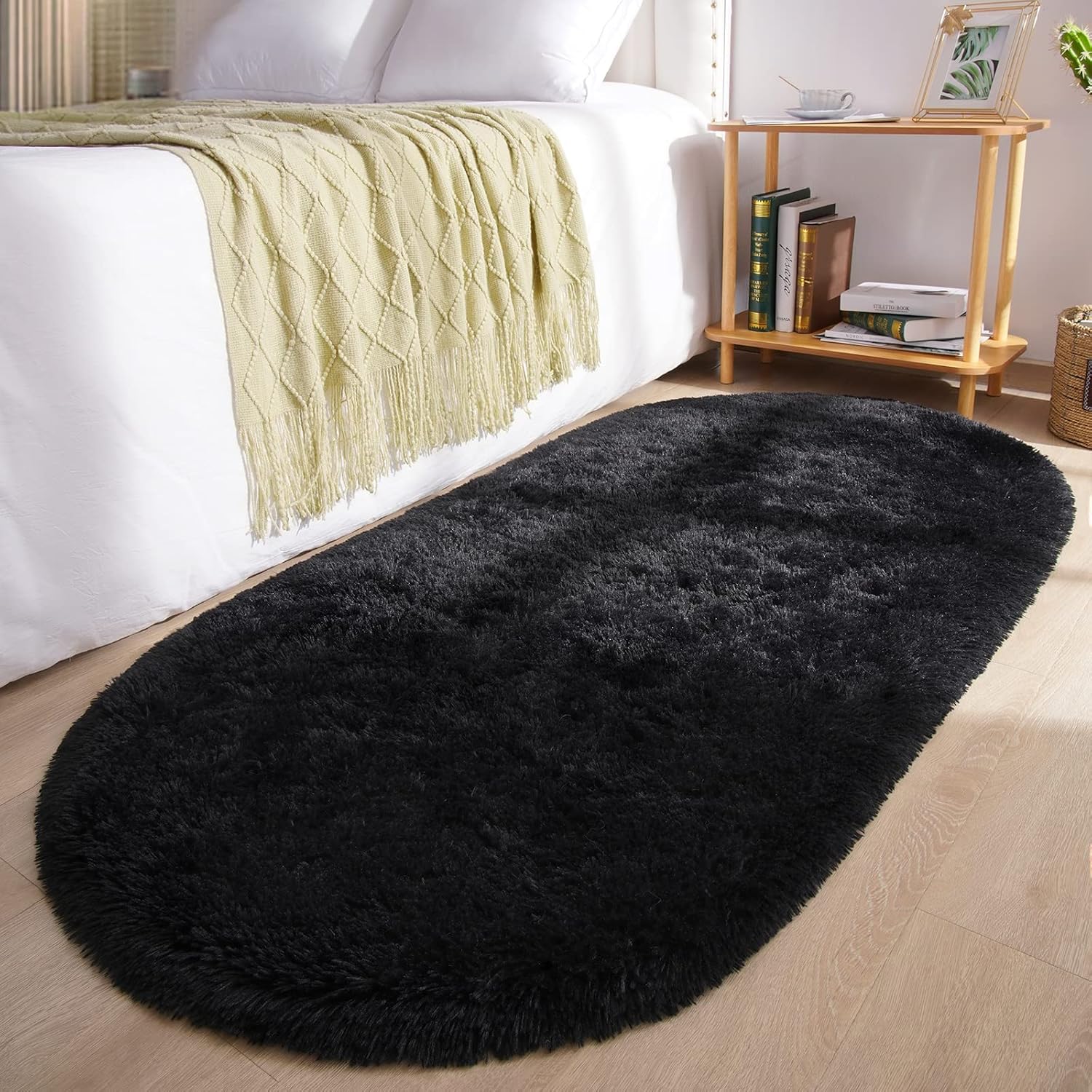 DETUM Black Rug Soft Fluffy Oval Rugs Kids Rug for Girls Boys Bedroom ...