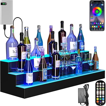 Amazon.com: Cubehom LED Lighted Liquor Bottle Display Shelf Bar Display ...