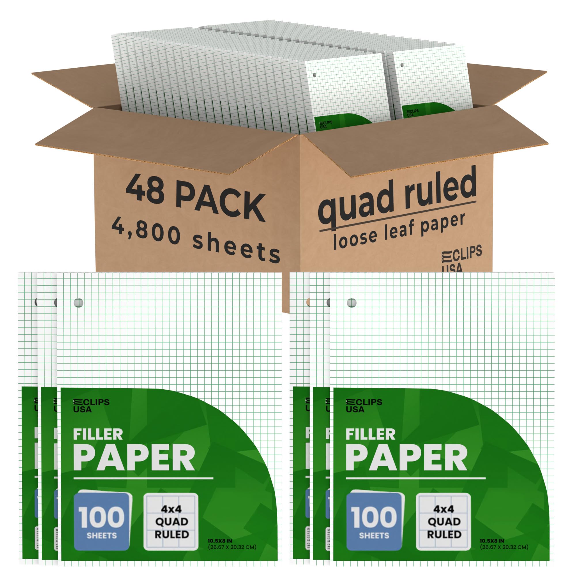 Amazon.com : Graph Paper, Loose Leaf Graph Paper (48 Pack Bulk), 4 x 4 ...
