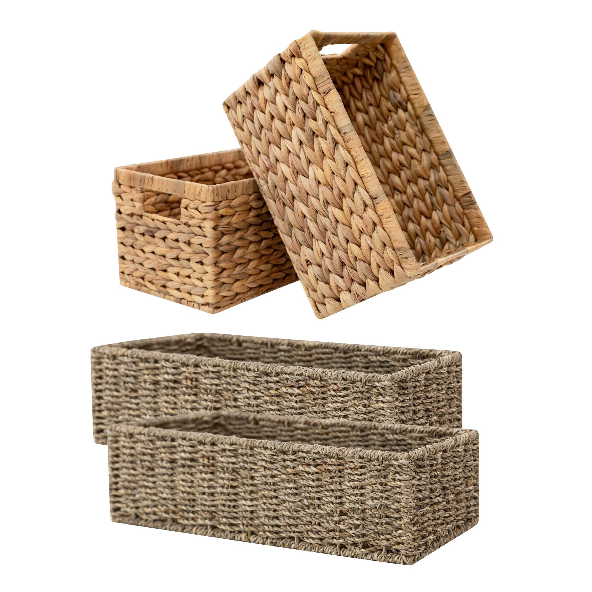 Amazon.com: HOMESTEAD Seagrass & Hyacinth Rectangular Baskets with ...