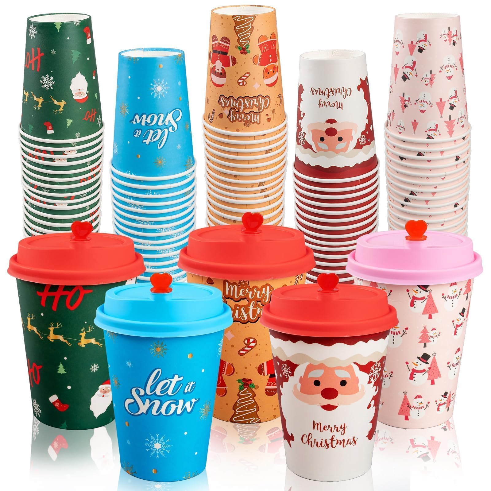 Amazon.com: CUPLOOV 50 Pack Christmas Hot Coffee Cups with 25Pcs Lids ...