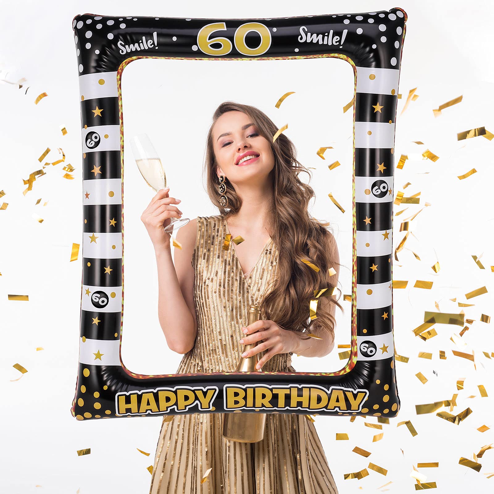 Buy Opopark Inflatable Selfie Frame, Black Gold Large Blow Up Birthday ...