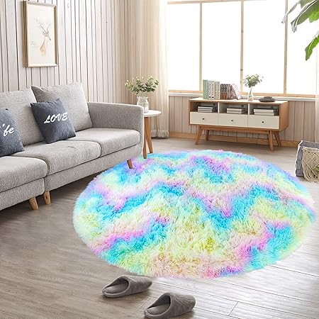 Amazon.com: Noahas Oval Fluffy Rainbow Rug 2.6X5.3 Small Kids Rugs for ...