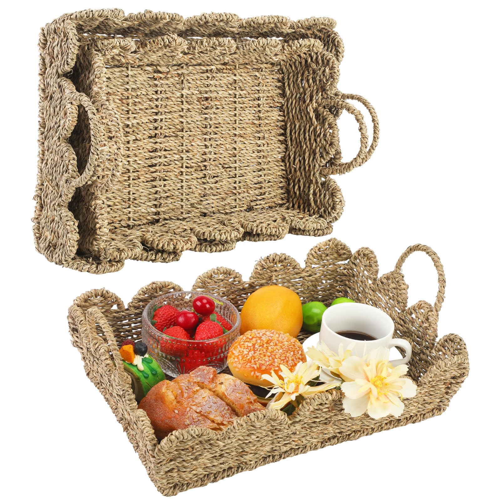 Amazon.com: Suzile 2 Pcs Seagrass Serving Tray with Handle Rattan Woven ...