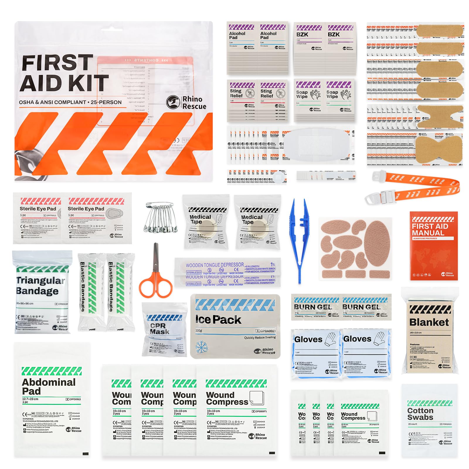 Amazon.com: RHINO RESCUE 220 Pieces First Aid Kit Refill Bag, Emergency ...