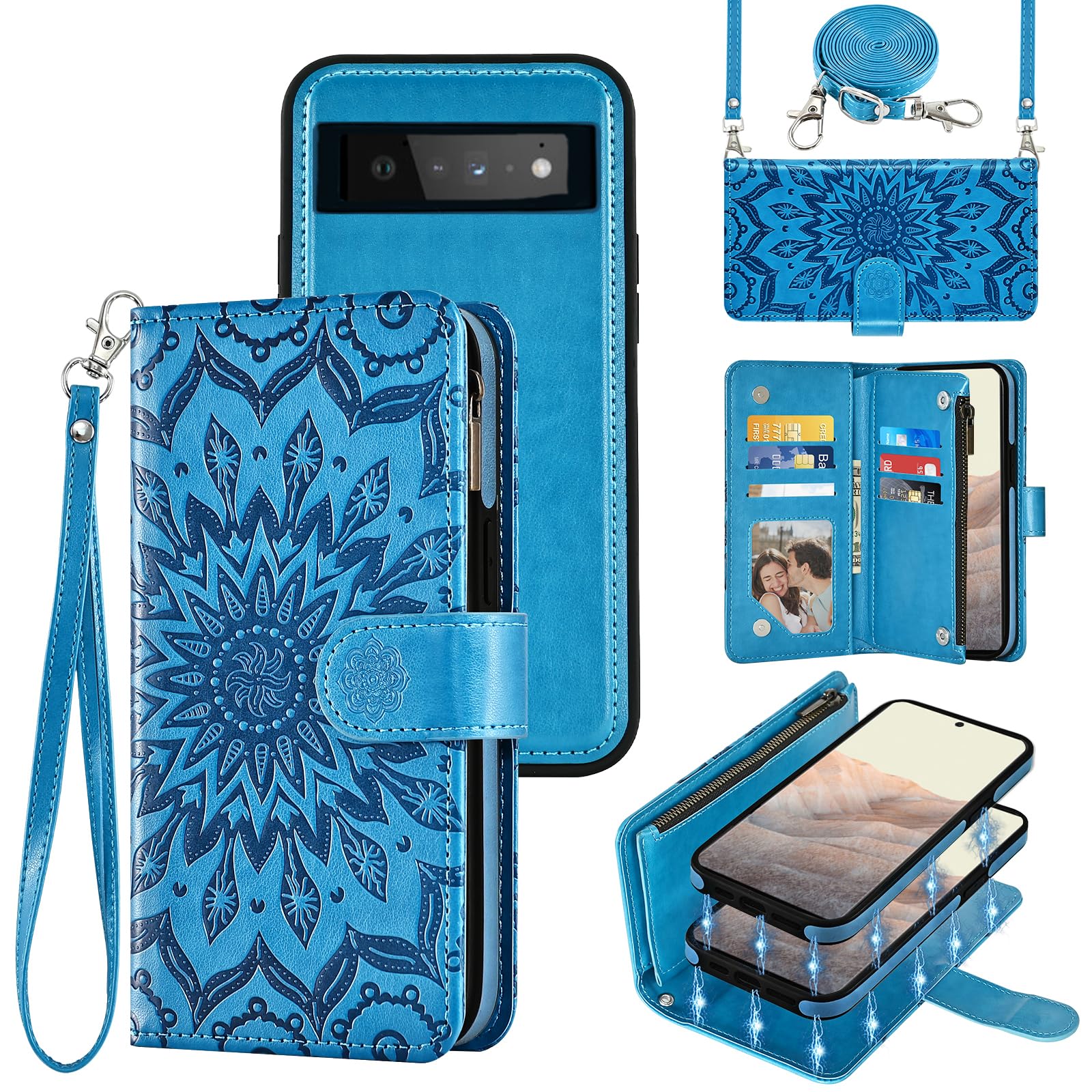 Amazon.com: Phone Case for Google Pixel 6 Pro Zipper Wallet Magnetic ...