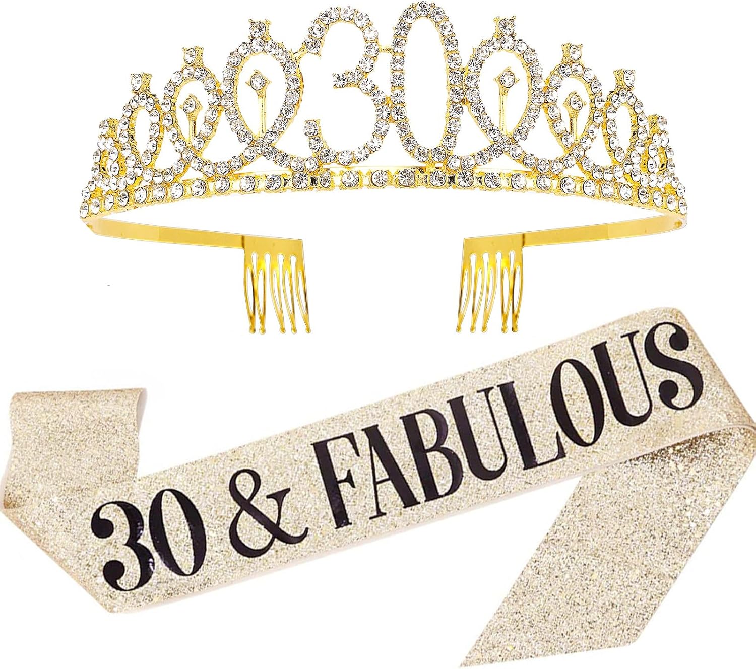 Cangfort 30th Birthday Sash & Crown Set, Gold Luxe, Perfect for Women's ...