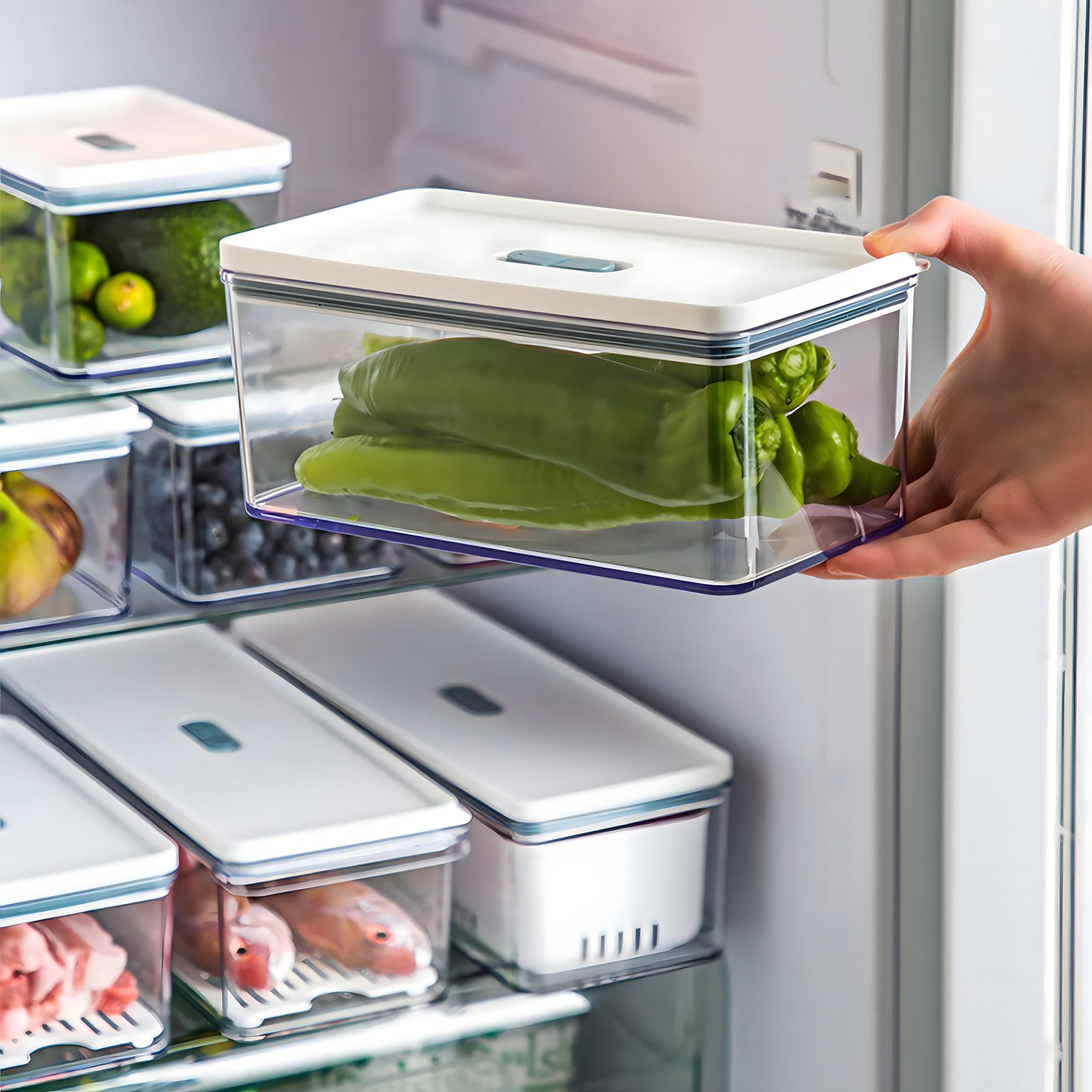 Drimzate 2.3L Plastic Vegetables Fresh Storage Containers with Airtight ...