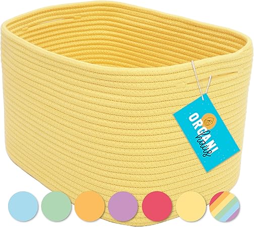 Amazon.com: OrganiHaus Yellow Baskets for Shelves | Small Woven Basket ...