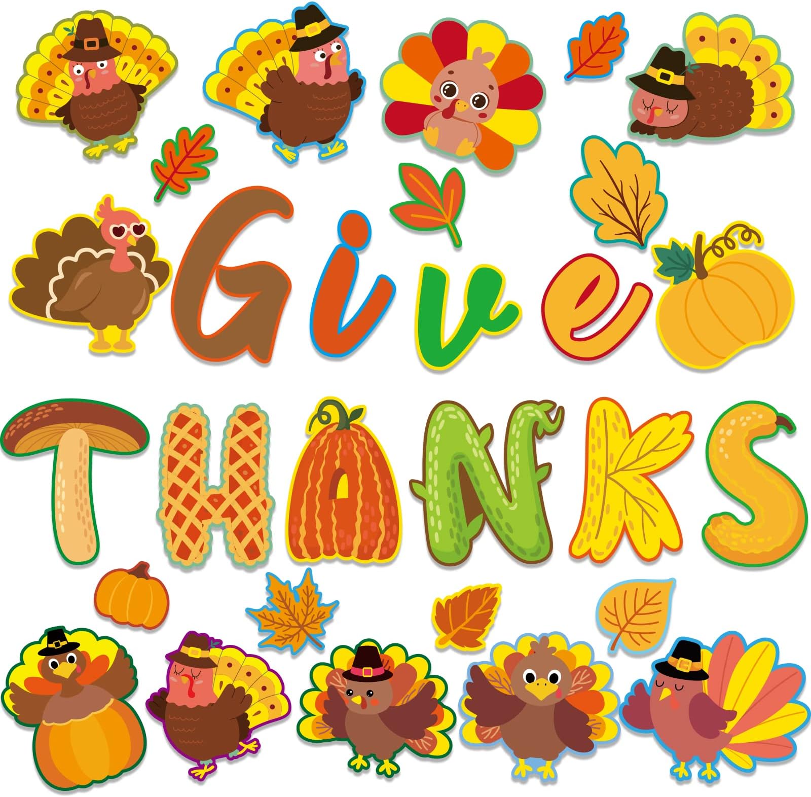 Amazon.com : Thanksgiving Cutouts Fall Turkey Maple Leaves Pumpkin ...