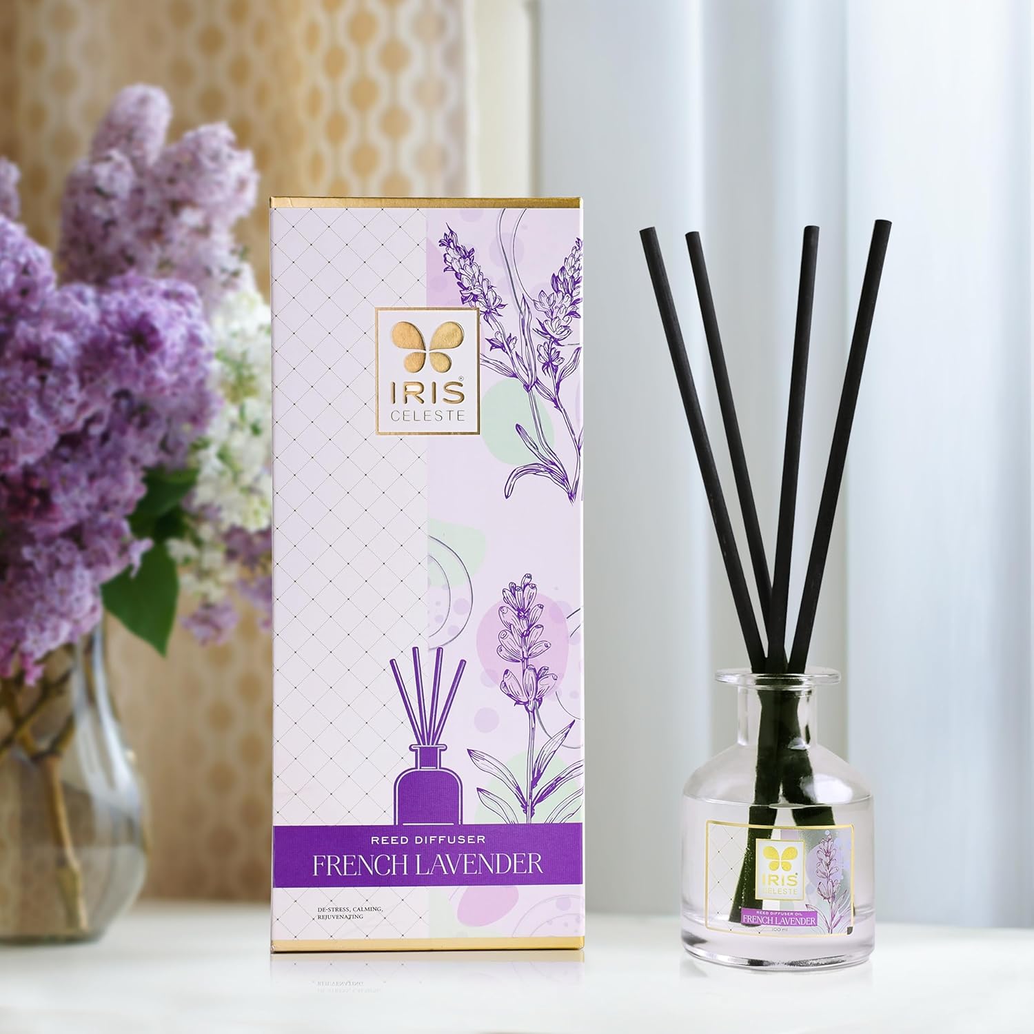 Iris Celeste French Lavender Reed Diffuser with 4N Reed Sticks and 1N ...