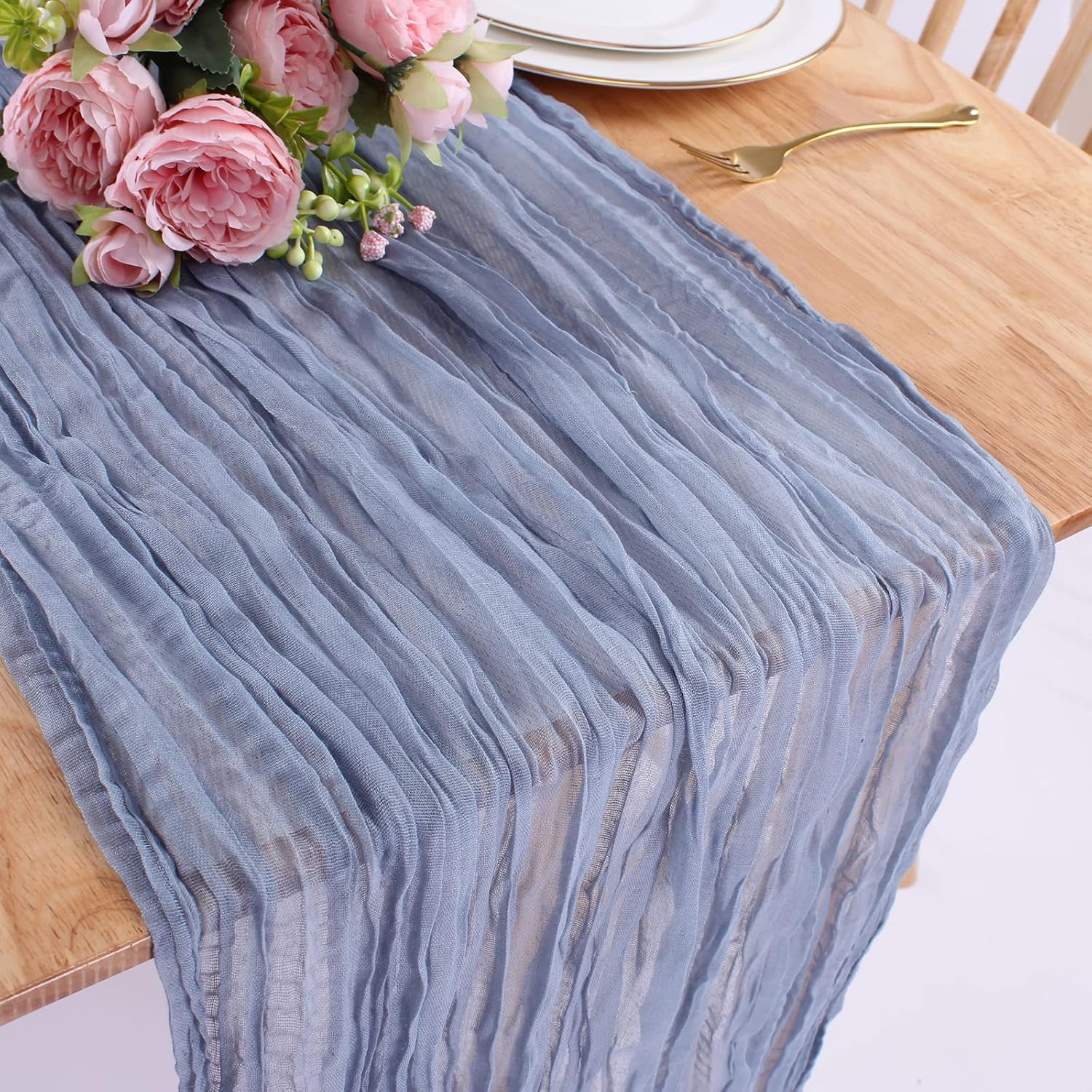 Buy SAJOO Dusty Blue Cheesecloth Table Runner 13.3ft 1 PC Gauze Table ...