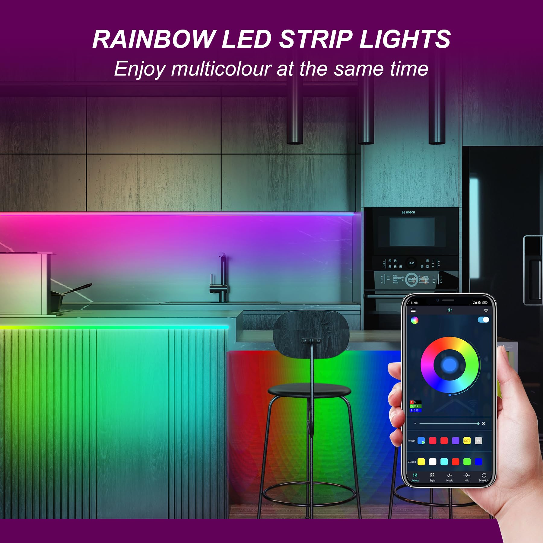 TTWAY 24V COB RGB LED Strip, COB RGB LED Strip 5M, LED Strip Music Sync ...