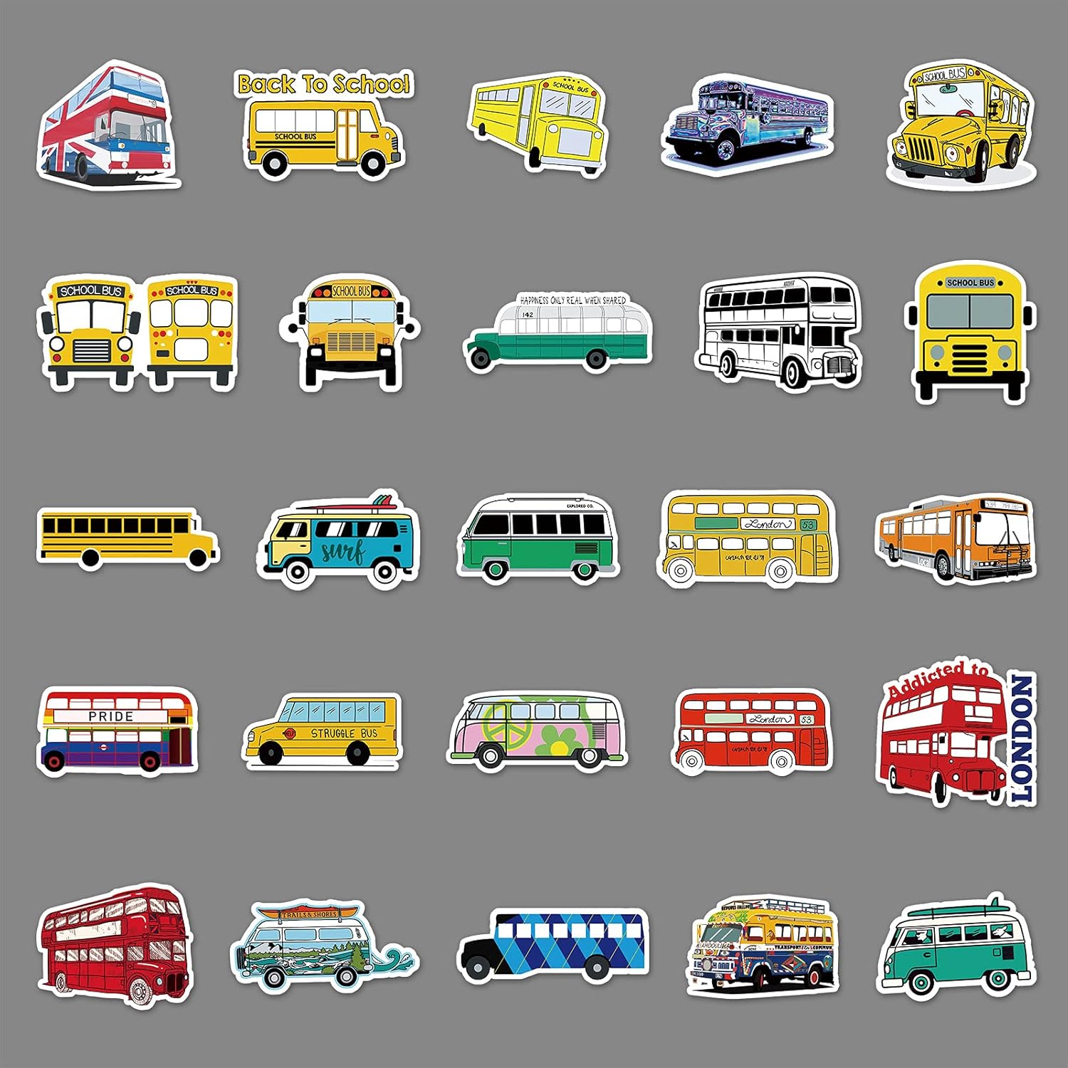 School Bus Stickers Red Buses London Stickers 50pcs Cute Red Buses for ...