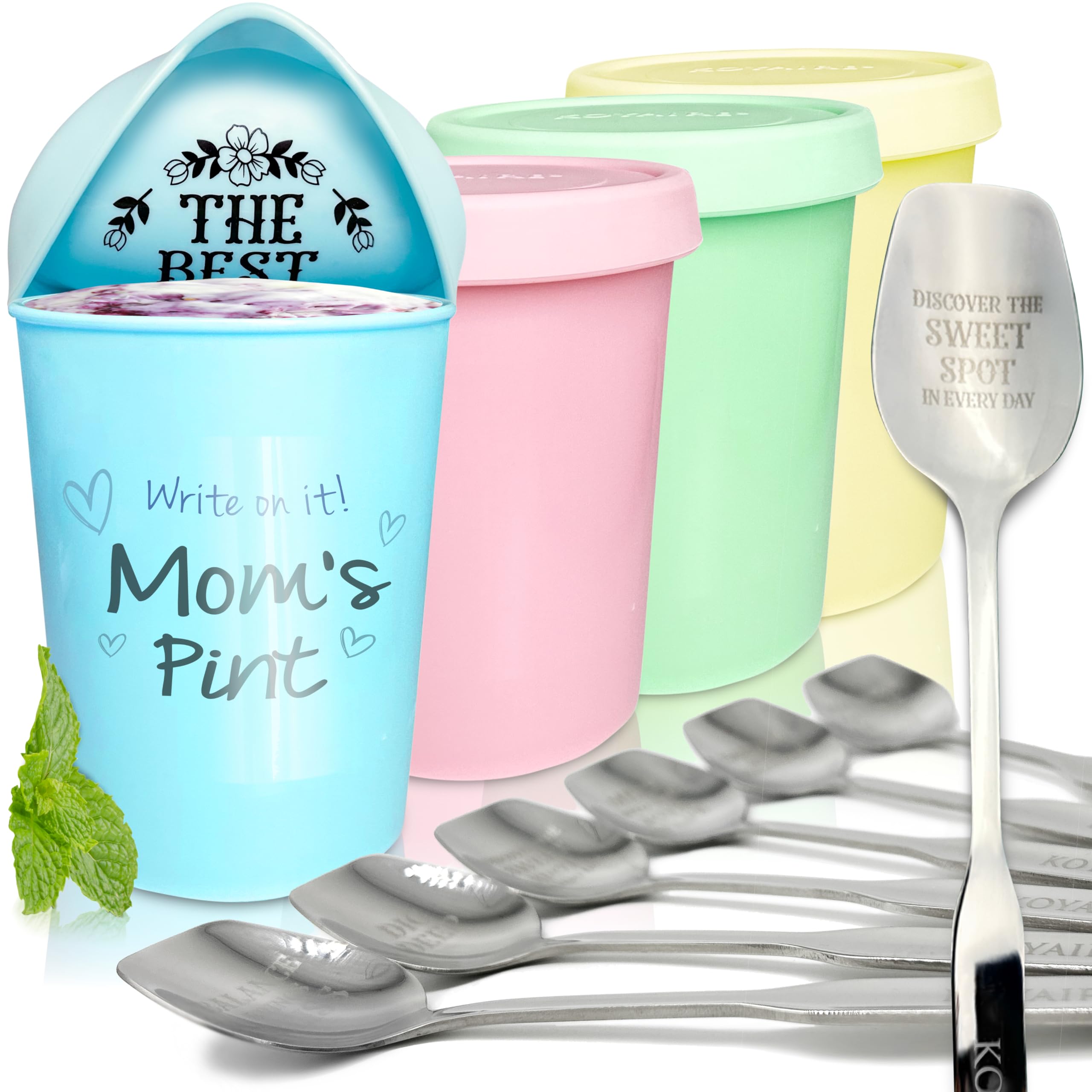 Amazon.com: KOYAIRE Pint Ice Cream Containers with Lids (Set of 4) and ...