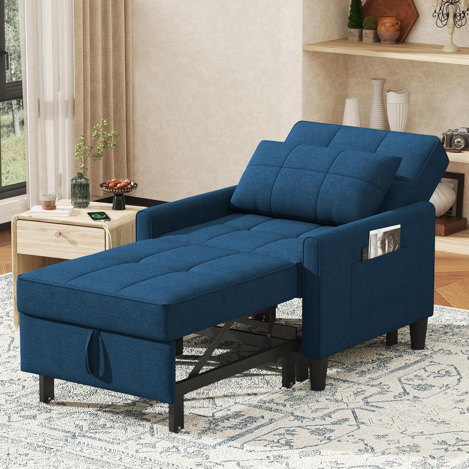 DURASPACE Sleeper Chair Bed 3-in-1 Convertible Pull Out Chair with USB ...