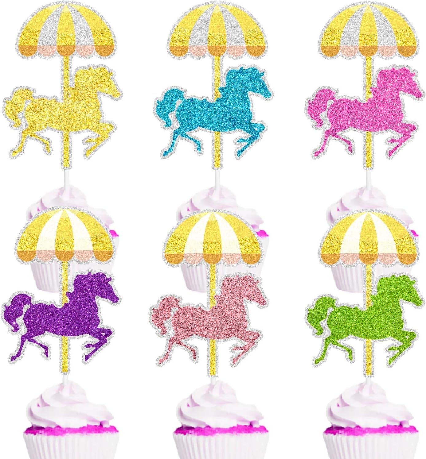 Amazon.com: 18 Pieces Carousel Cupcake Toppers Set Amusement Park Theme ...