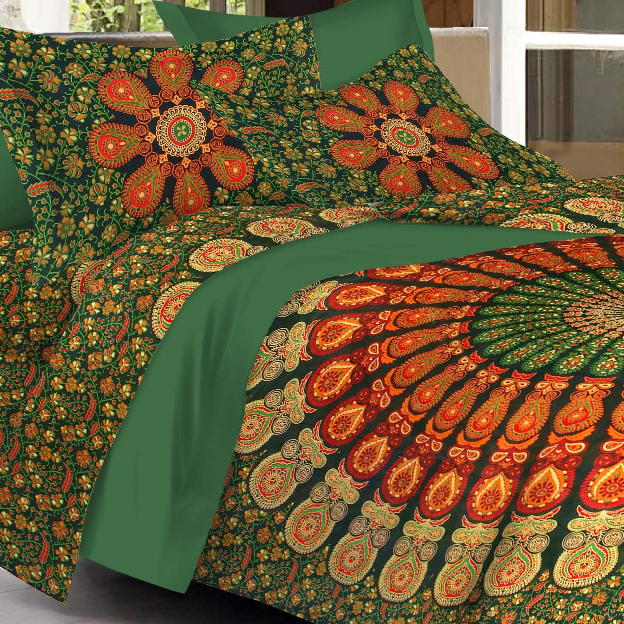 Amazon.com: Neha Decor Traditional Indian Bed Sheet with 2 Pillows ...