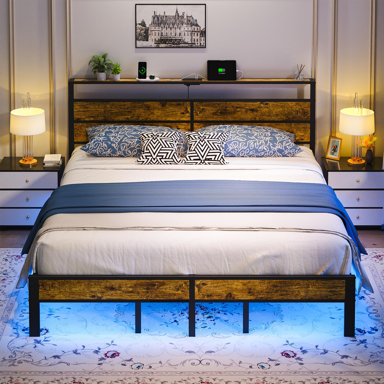 Amazon.com: King Size Bed Frame with USB Type C Charging Station ...