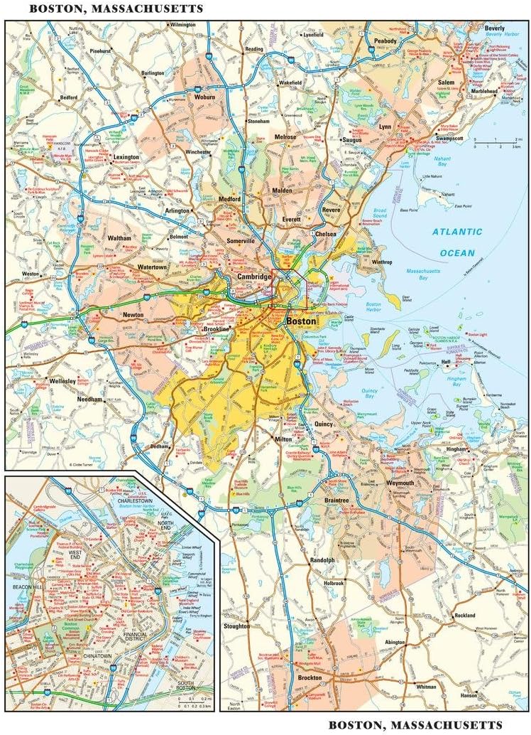 Amazon.com : Boston, Massachusetts Wall Map, Small - 11.25" x 14.5 ...