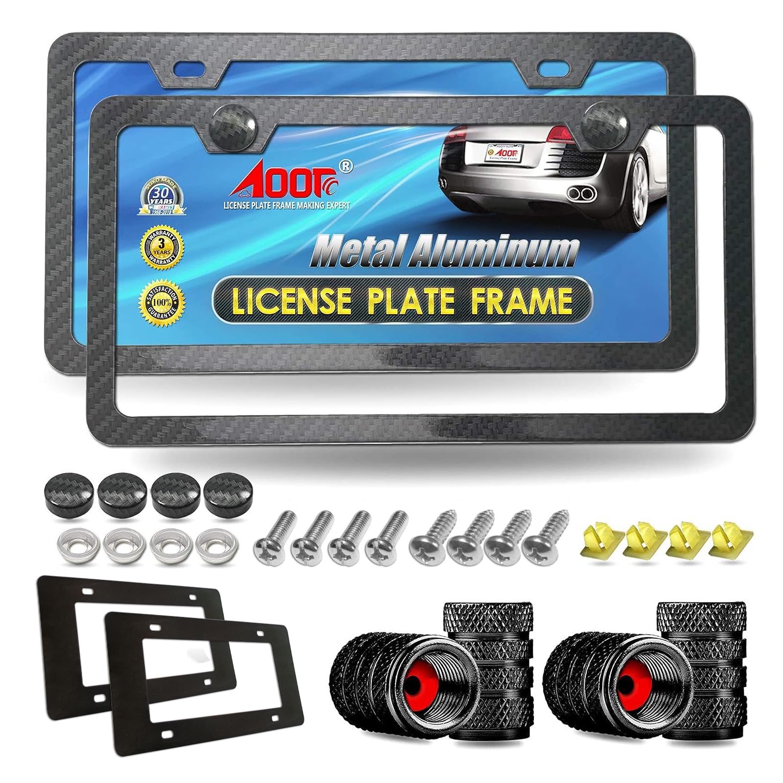 Amazon.com: Aootf Carbon Fiber License Plate Frame- Black Aluminum Slim ...