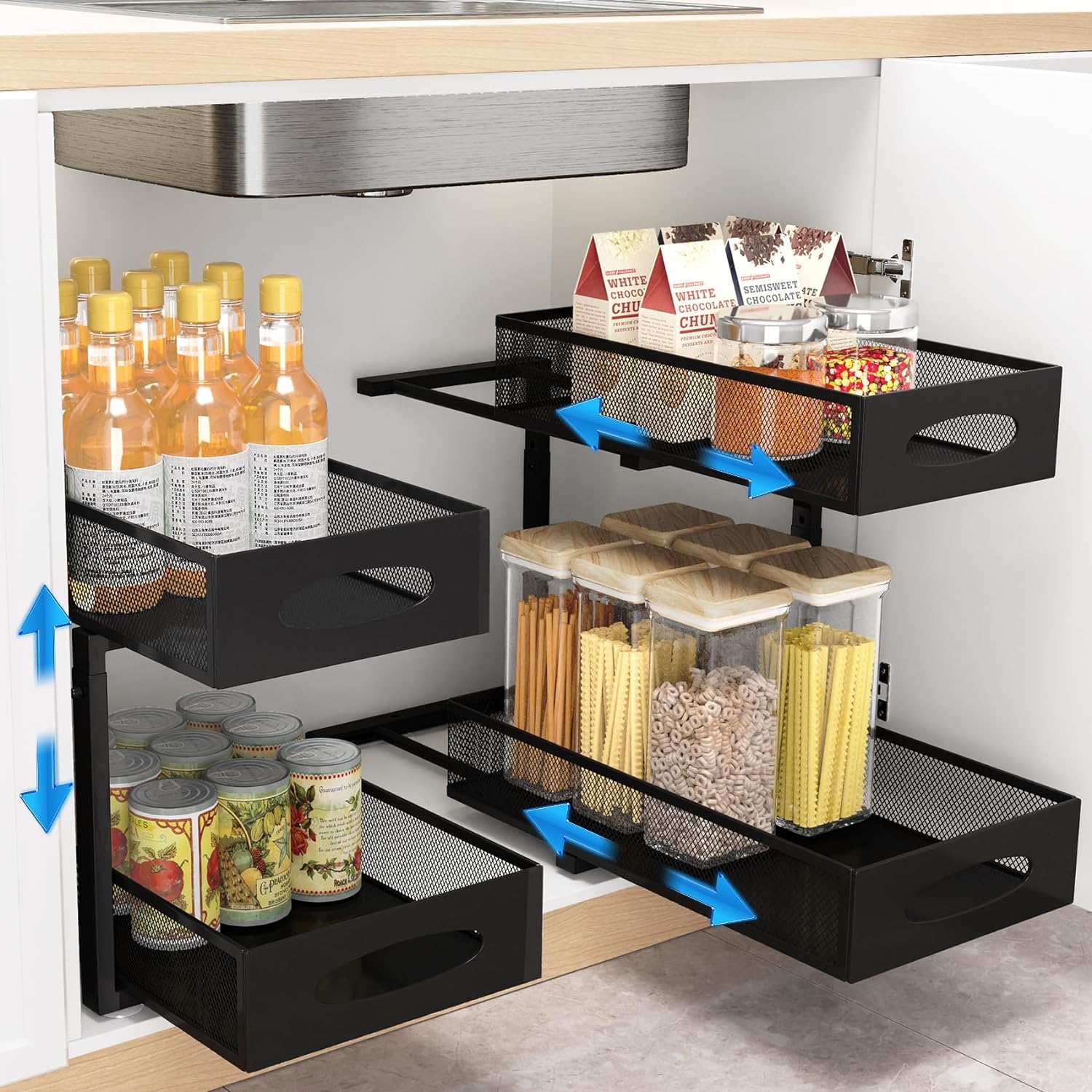 Amazon.com: Under Sink Organizer, 2 Tier Pull out Cabinet Organizer ...