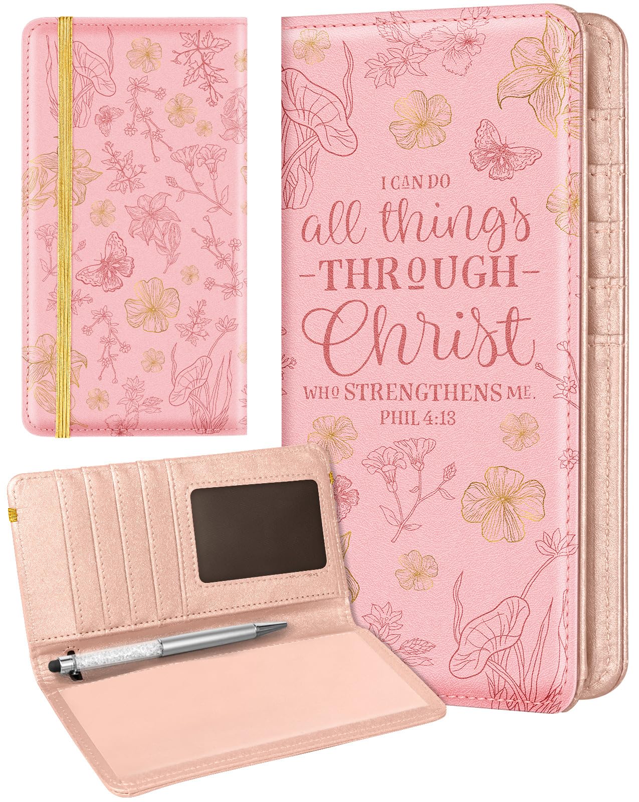 Amazon.com: Slohif Checkbook Cover for Personal - Pink Flower Floral ...