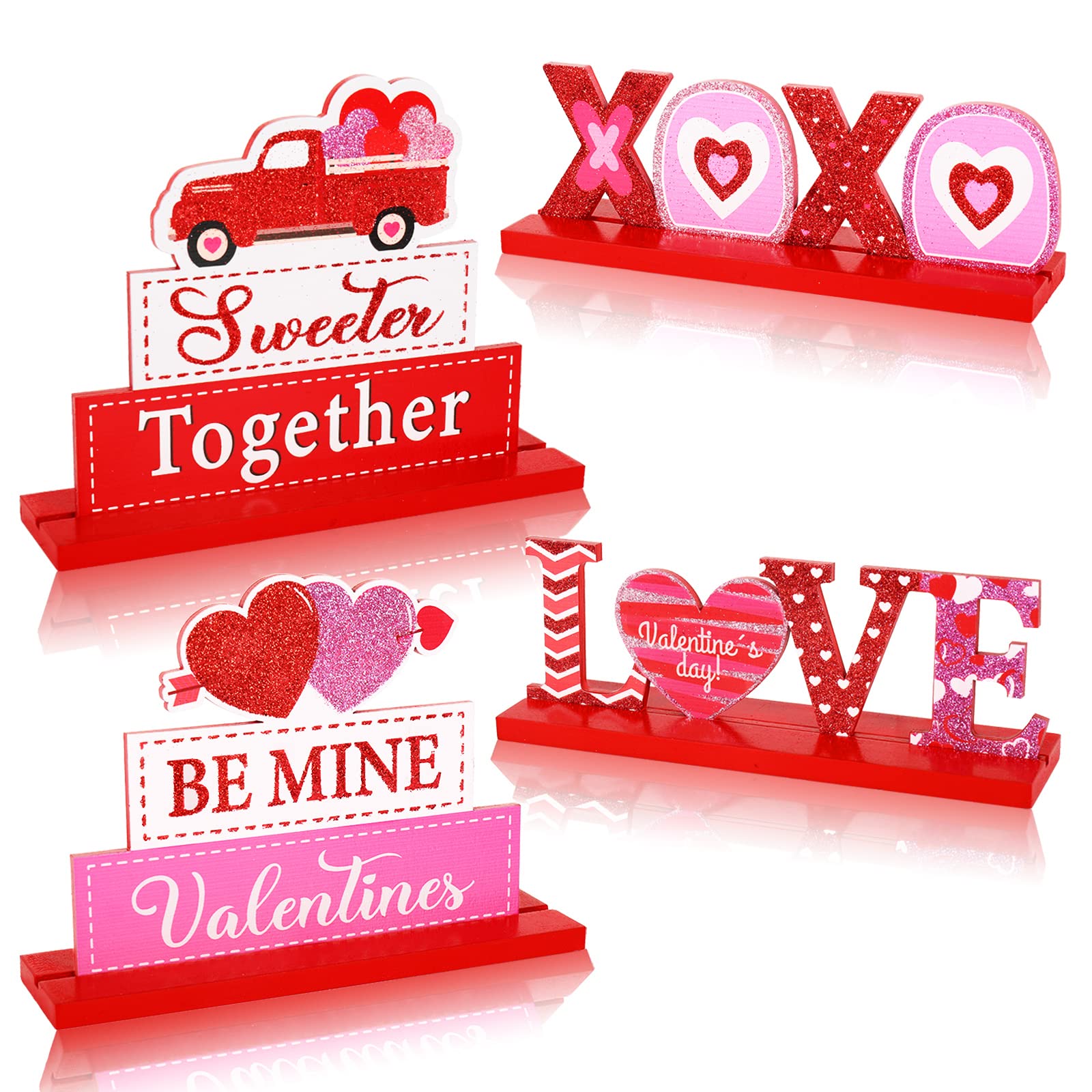 Amazon.com: Whaline 4Pcs Valentine's Day Table Decoration Signs Glitter ...