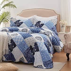 Amazon.com: Full/Queen Size Quilt Set 3 Pieces Lightweight Reversible Bedspread-90''x98'' Soft ...
