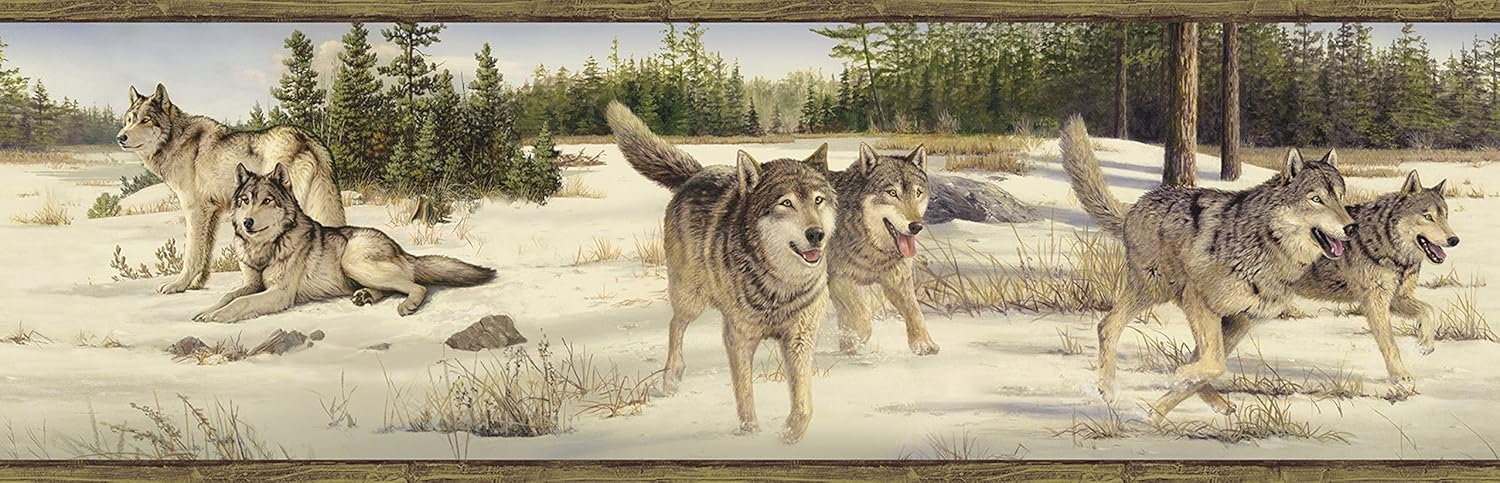 Chesapeake HTM48471B Shiloh Grey Wintry Wolf Portrait Wallpaper Border ...