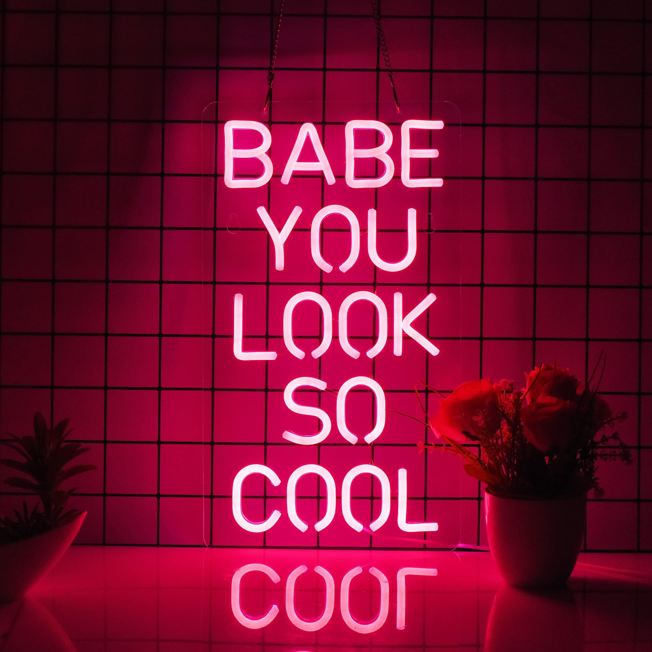 Amazon.com : Babe You Look So Cool Large Neon Sign for Wall Decor ...