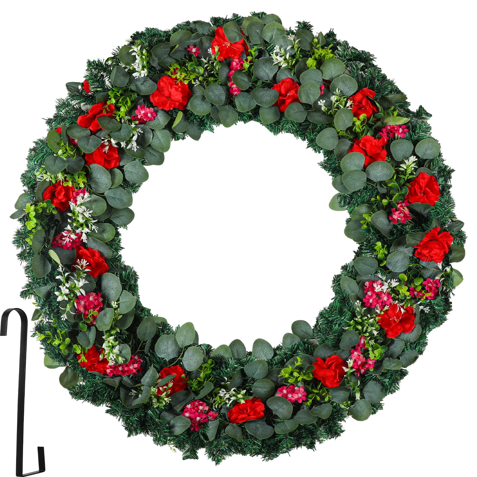 Tigeen 48 Inch Large Outdoor Christmas Wreath with Red Roses and 3 ...