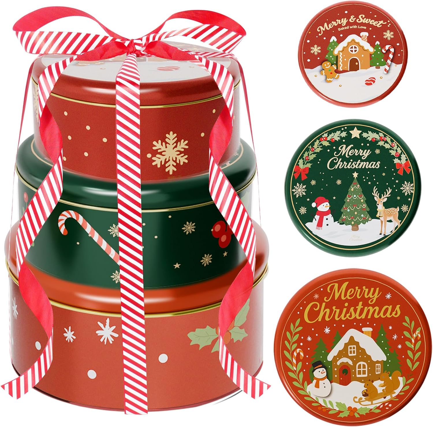 Amazon.com: MKGDDS Christmas Cookie Tins with Lids – 3 Pack Holiday ...