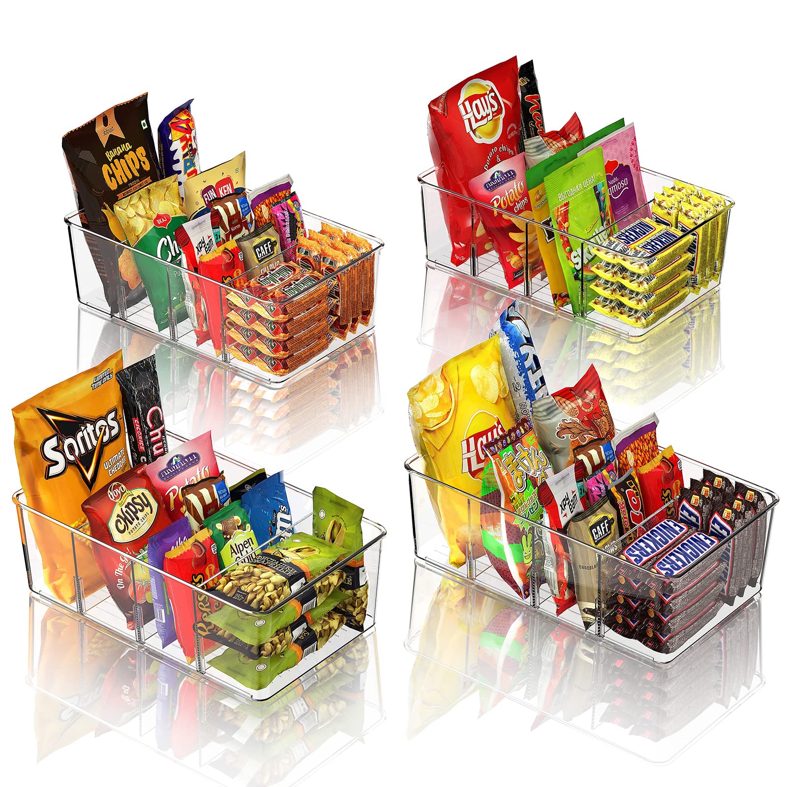 Finew Fridge Organiser Divided, 4 Pack Snack Storage, Plastic Food ...
