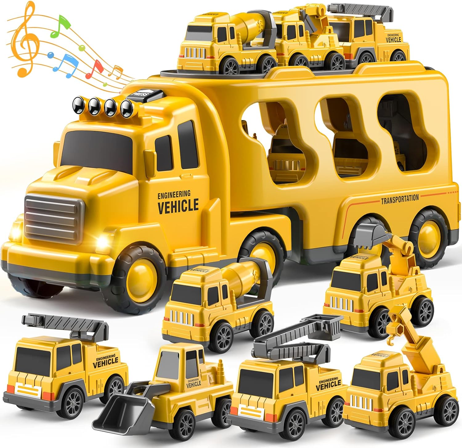 Amazon.com: TEMI Construction Truck Toys Cars for Toddlers 3-5 - 7-in-1 ...