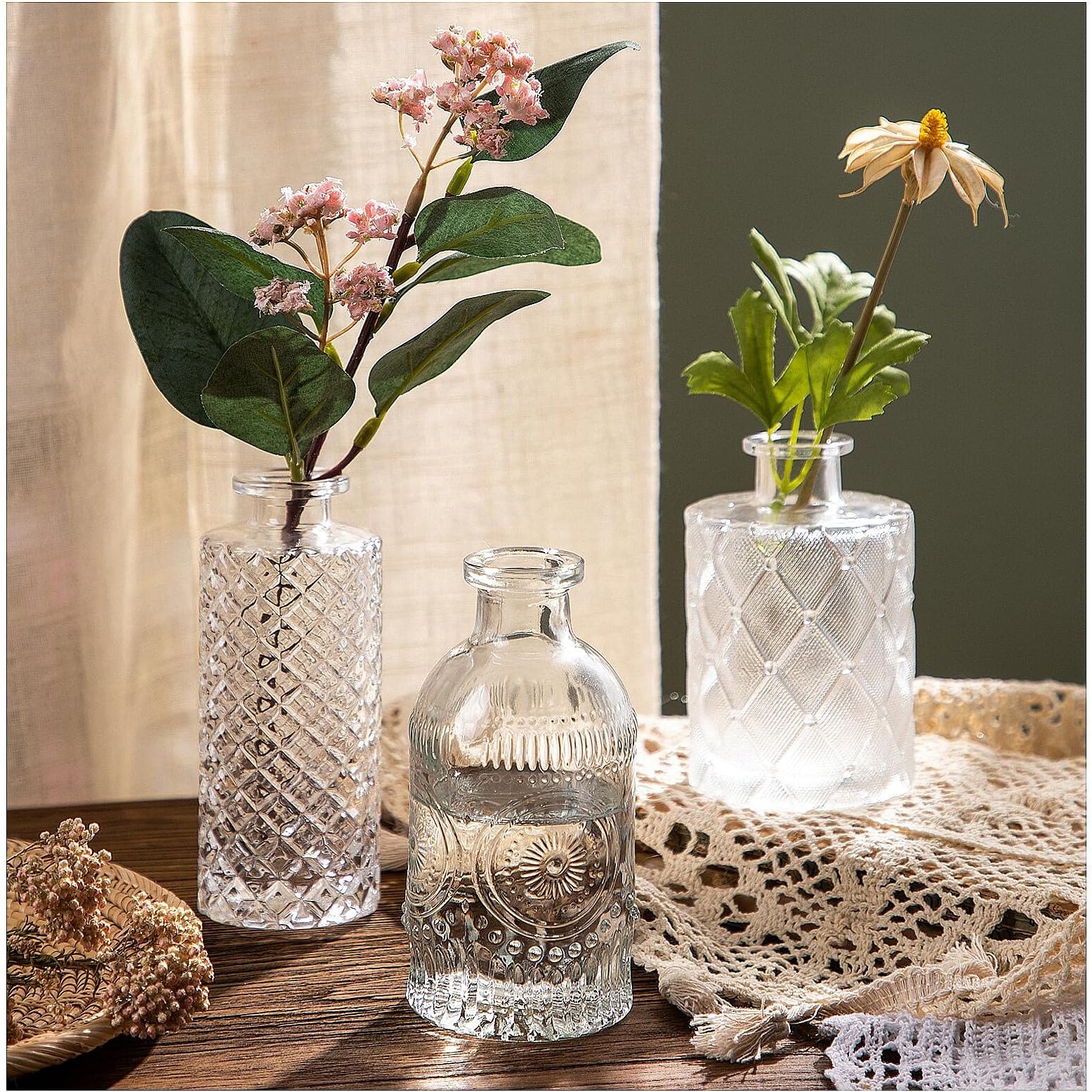 Amazon.com: VAVBYE 8 Inch Glass Vase Set of 3,Medium Size Flower vases ...