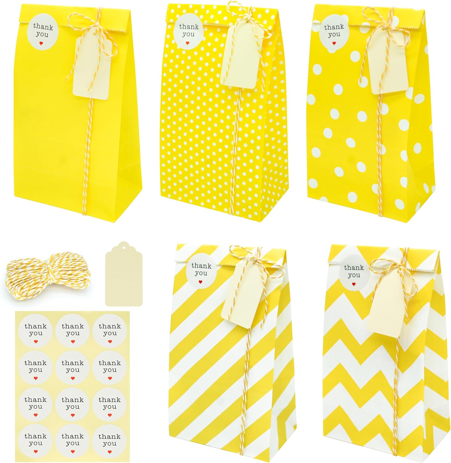 Amazon.com: SMINTINE 30-Pack Yellow Paper Goodie Bags With Thank You ...