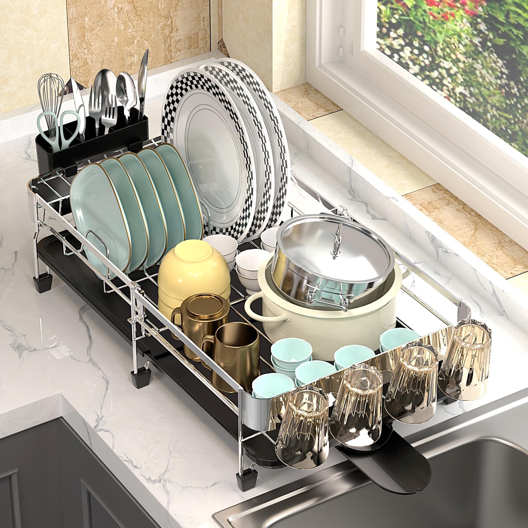 Amazon.com - Giantex Dish Drying Rack, 2-Tier Dish Rack with Drainboard ...