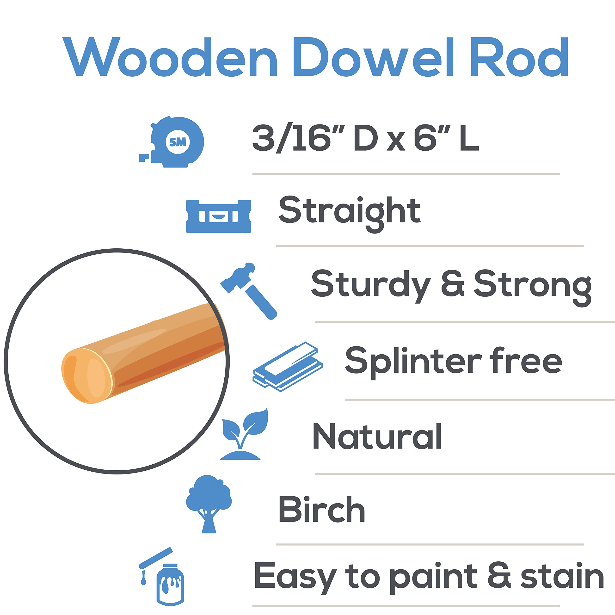 Snapklik.com : Wooden Dowel Rod, 3/16 Inch X 6 Inch Wood Dowels, Pack ...