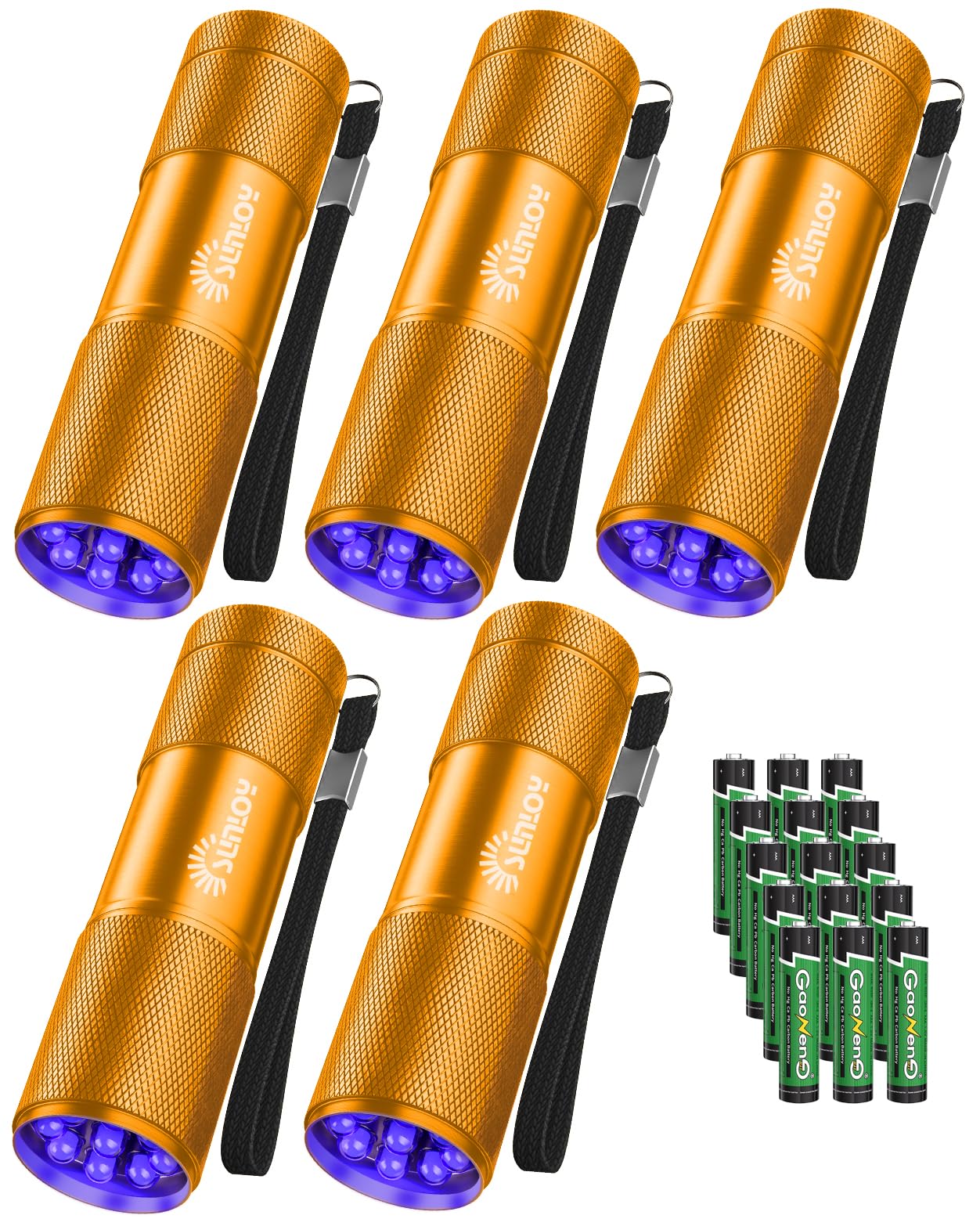 Sunloy 5 Pack UV Flashlight Black Light, 9 LED 395nm UV Light ...