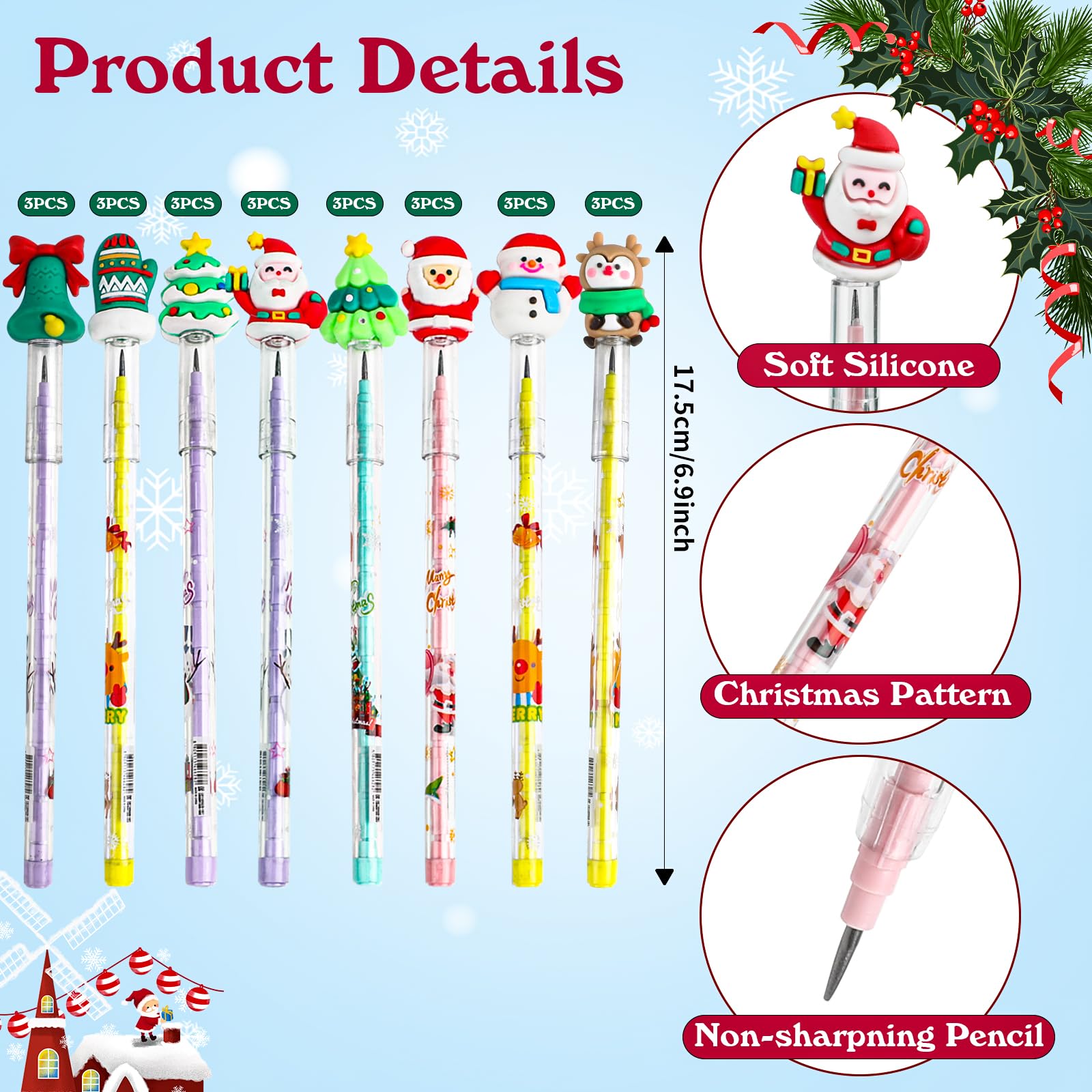 Snapklik.com : FOIMAS 24pcs Christmas Pencils,Multi Point Stackable ...