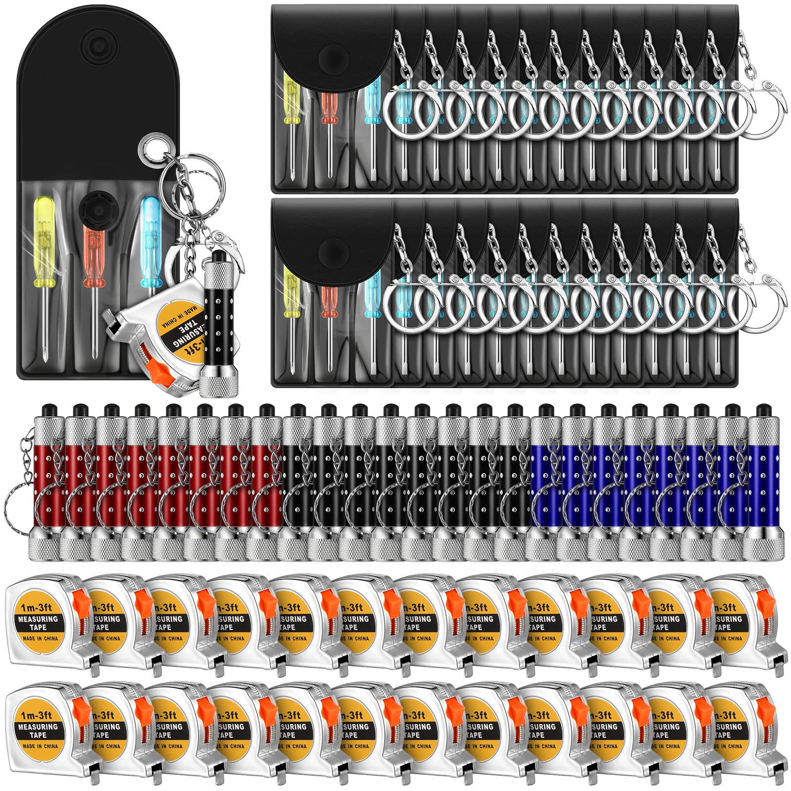 72Pcs Mini Screwdriver Keychain Mini Tape Measure Keychains LED Lights ...