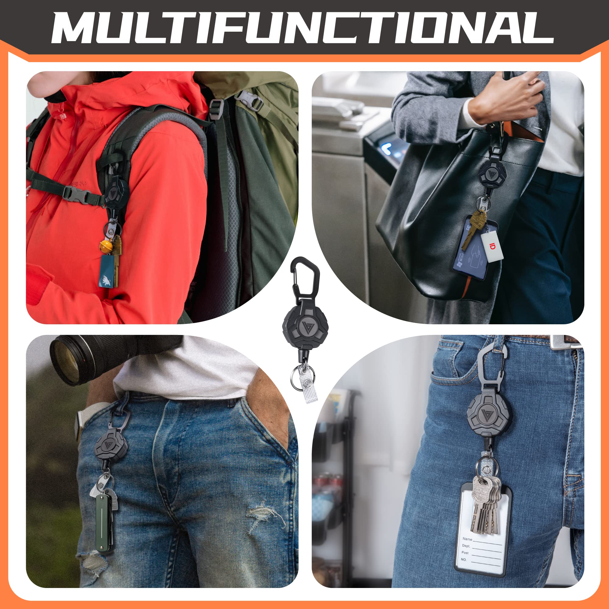 Snapklik.com : Bemece 2 Pack Retractable Keychain Heavy Duty Carabiner ...