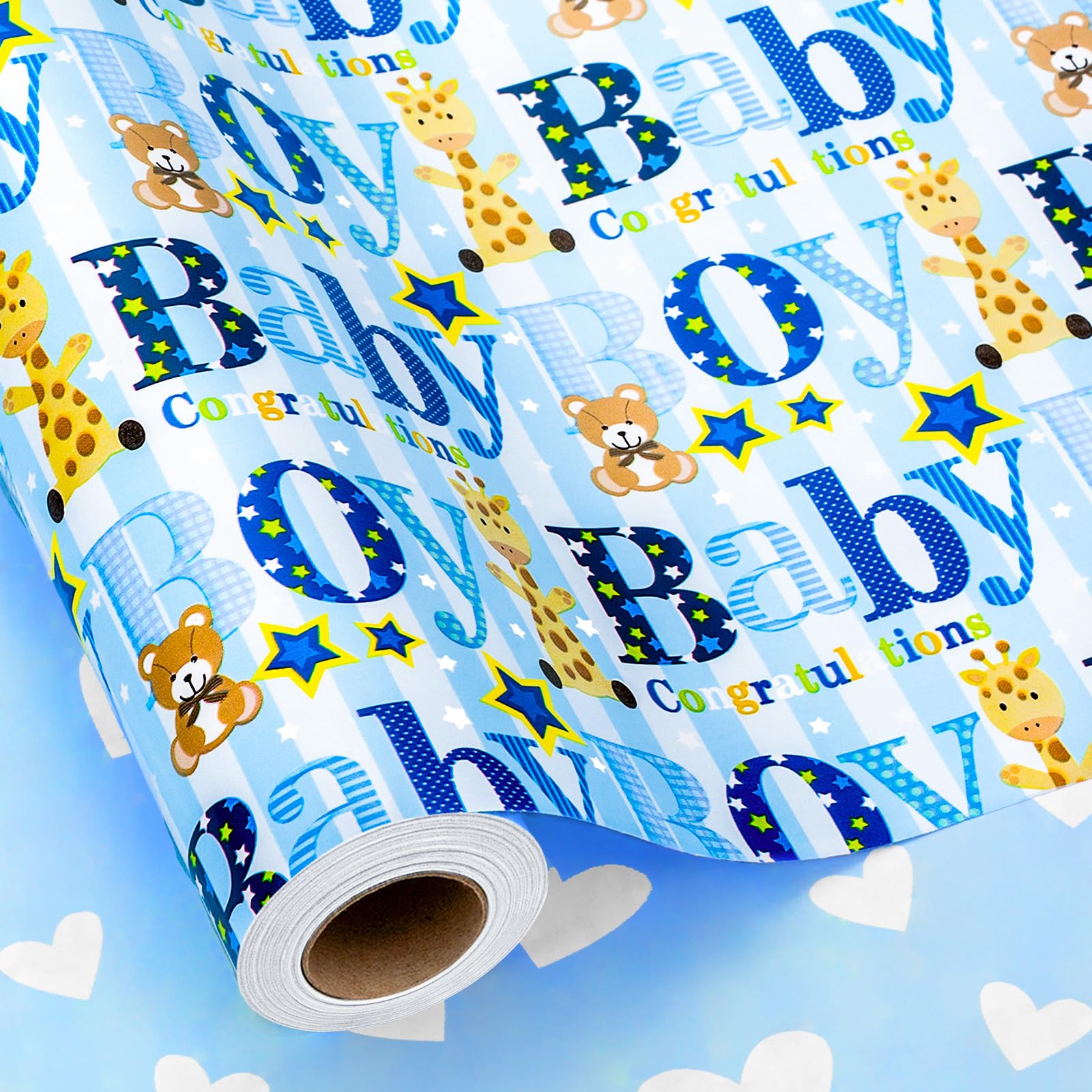 Amazon.com: Yarcony Boy Baby Shower Wrapping Paper - 17 Inch X 33 Feet ...