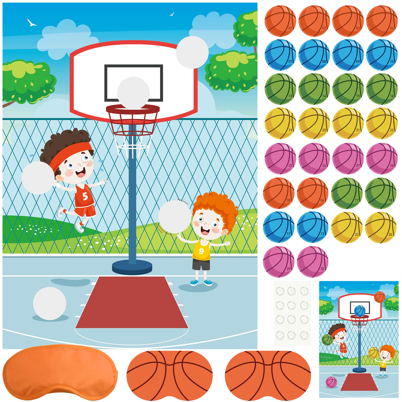 Amazon.com: PLULON Basketball Party Game Pin The Basketball On The Hoop ...