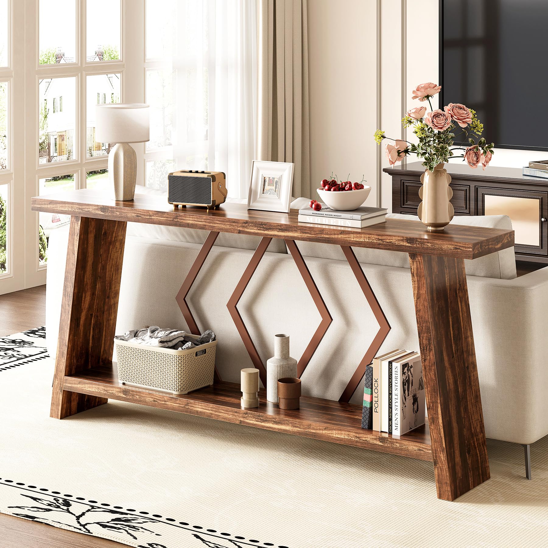 Amazon.com: LITTLE TREE 70.9-Inch Console Table, Long Sofa Table Behind ...