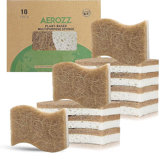 Amazon.com: AEROZZ 10 Pack Biodegradable Natural Sponges Kitchen ...