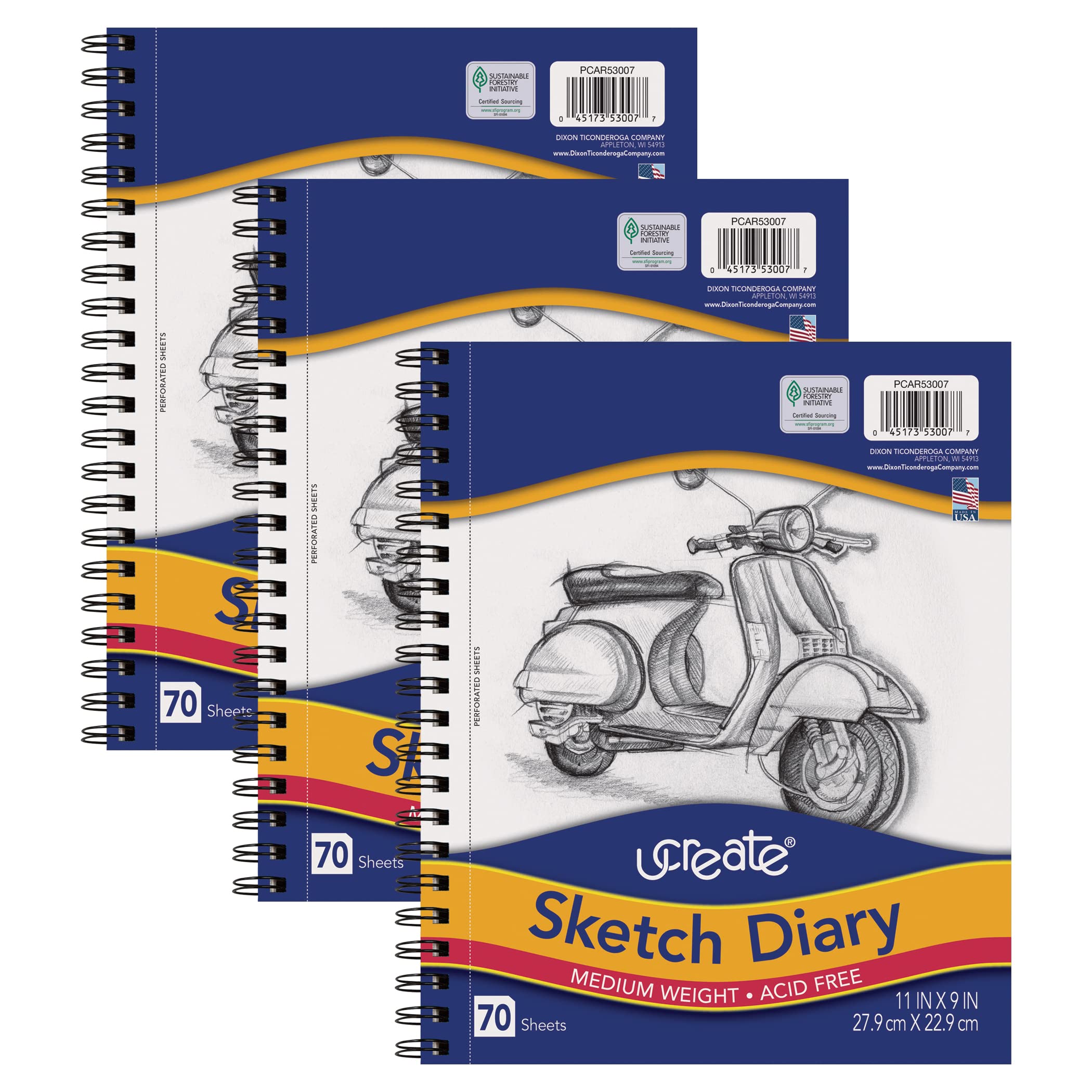 Amazon.com: UCREATE Medium Weight, 11" x 9" Sketch Diary, Multi, White ...