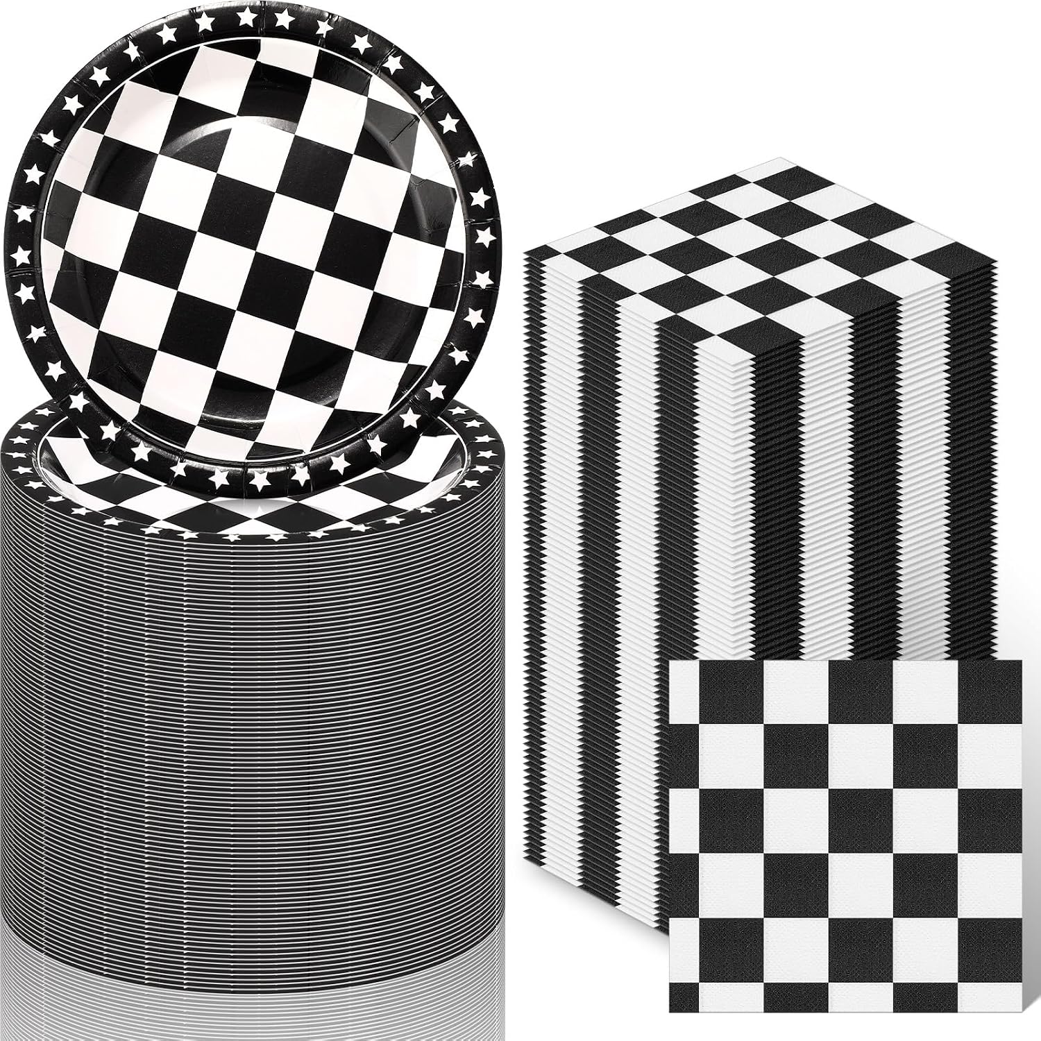 Amazon.com: Zhehao 120 Pcs Black and White Checkered Tableware Set 60 ...
